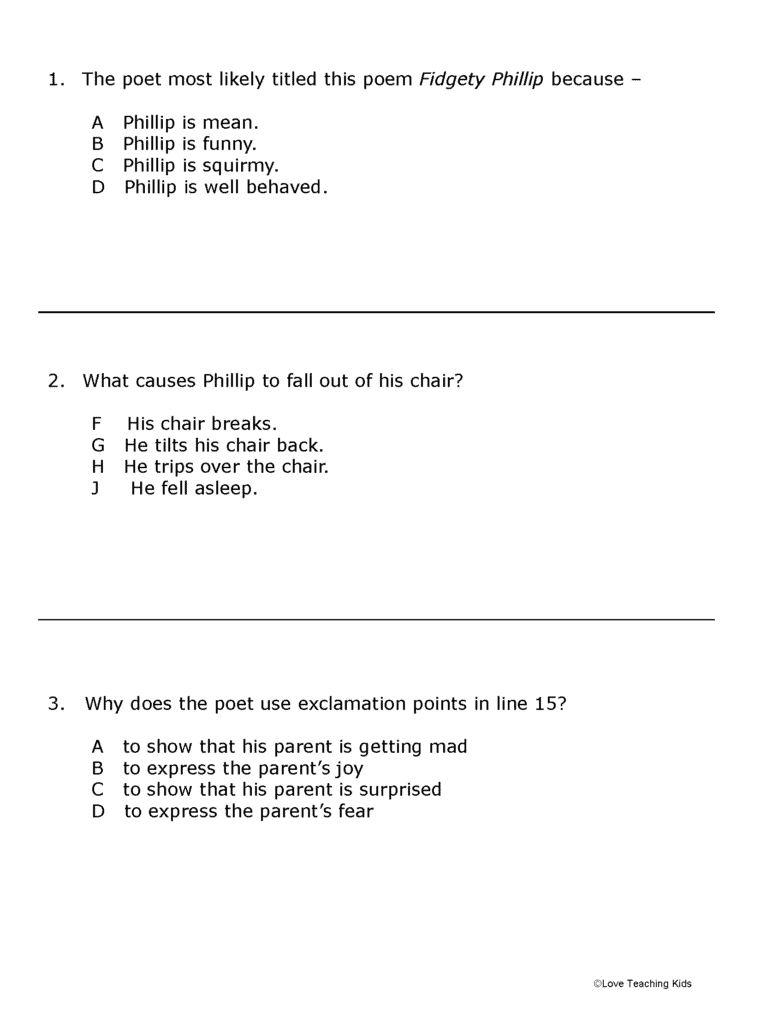 Poetry Tests - Reading Comprehension Assessments - Love Teaching Kids