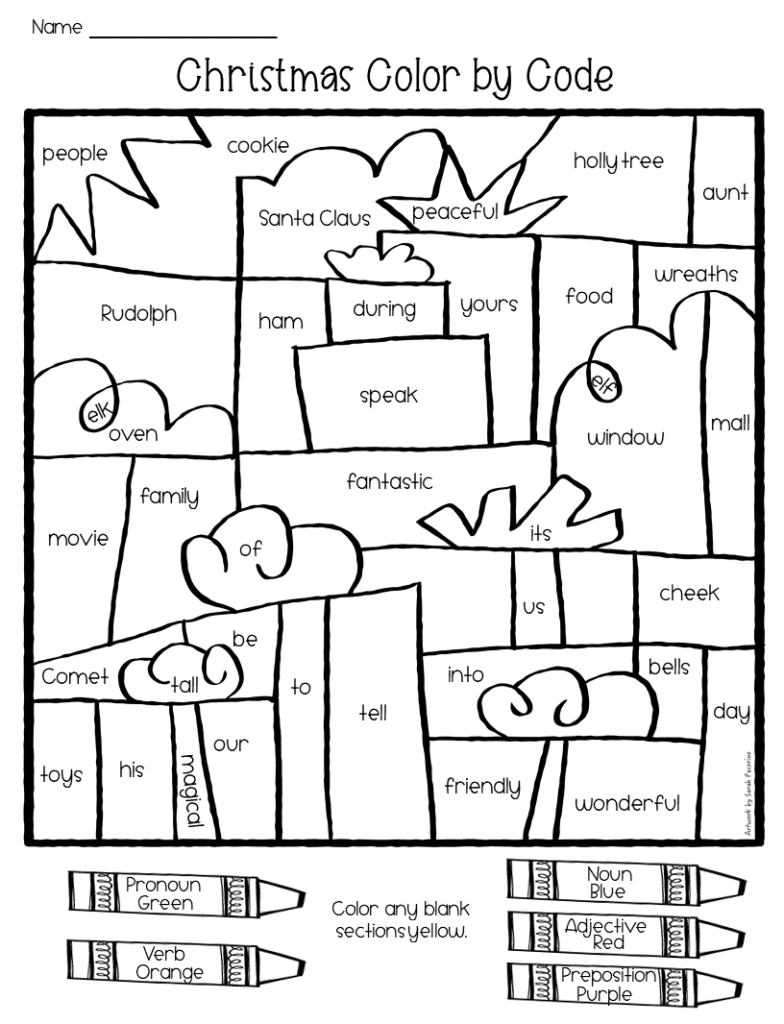 Christmas Color by Code Grammar Pages
