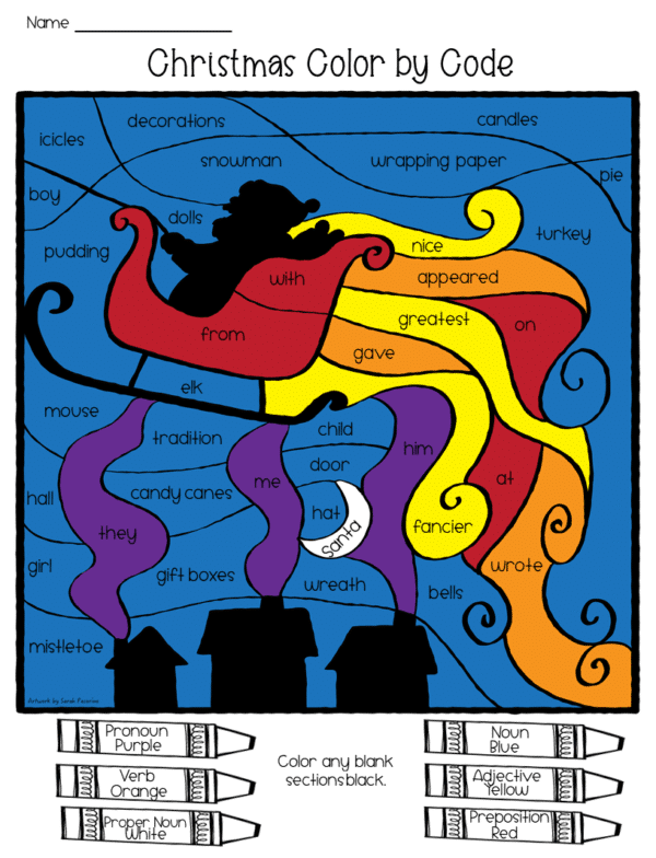 Christmas Color by Code Grammar Pages
